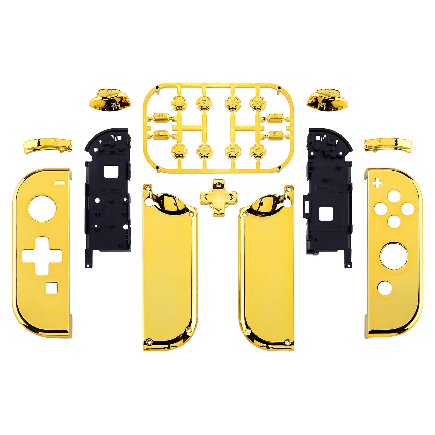 eXtremeRate Back Plate for Nintendo Switch Console, NS Joycon Housing Shell (D-Pad Version) with Full Set Buttons, DIY Replacement Shell for Nintendo Switch - Chrome Gold