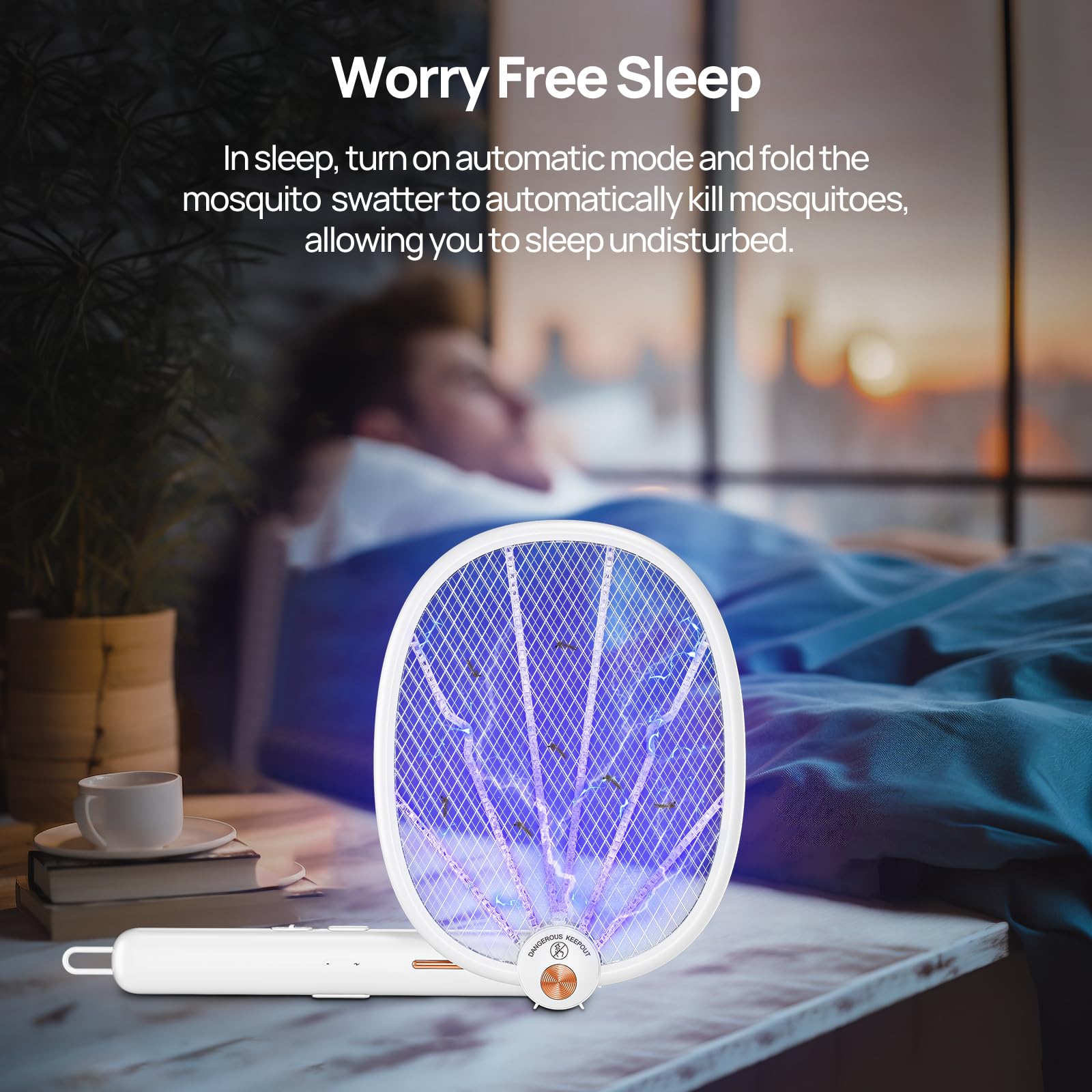 Meilen Electric Fly swatter Racket,2 in 1 Electric Bug Zapper Indoor with 1500mAh Battery,USB Rechargeable Mosquito Zapper with 5 Mosquito Lure lamp Beads,Fly swatter for Indoors( Brush Included)
