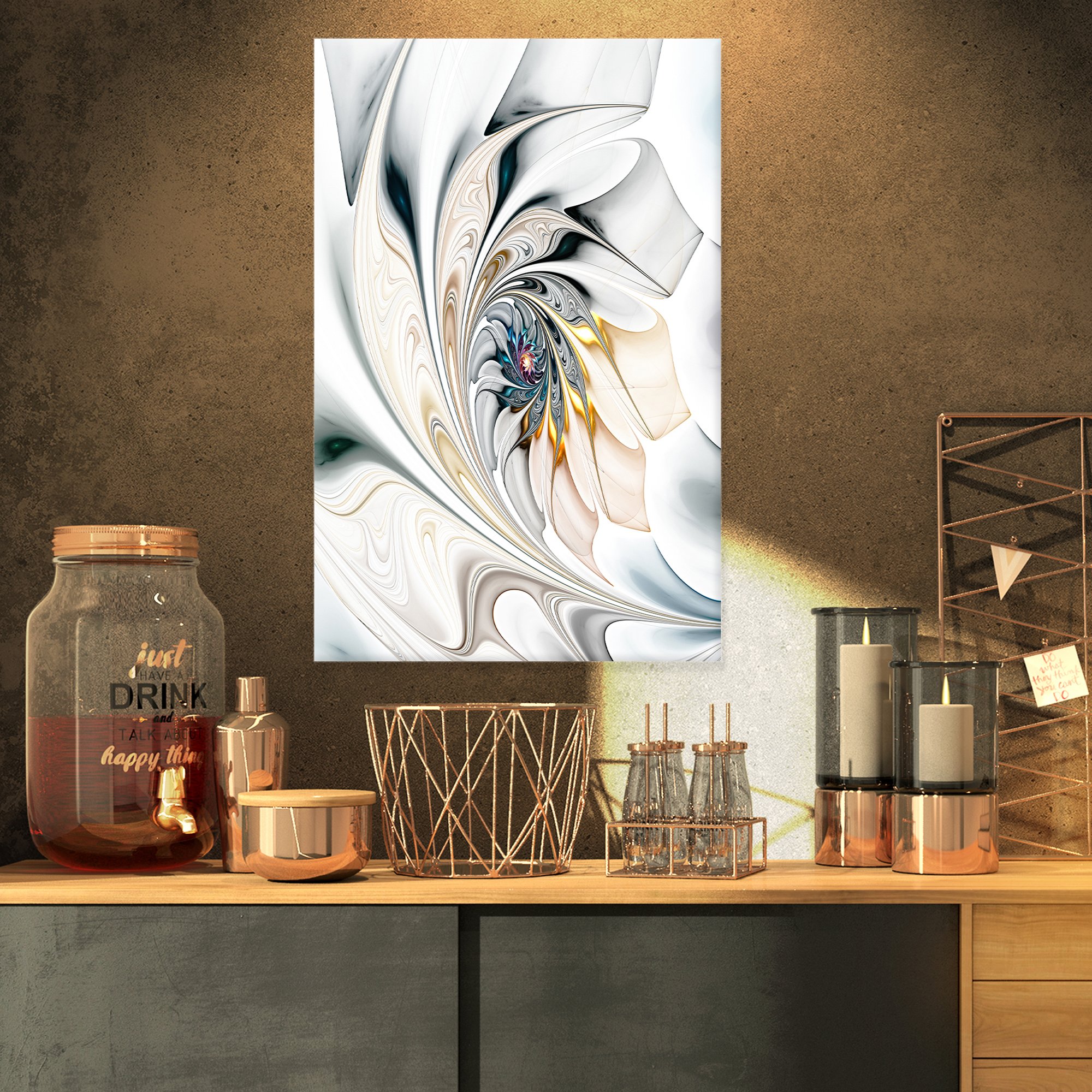 Designart, Modern Canvas Art Wall Decor, White Stained Glass - White Wall Art For Living Room, Floral Wall Art Bedroom, Dining Room Wall Decor, White Wall Art
