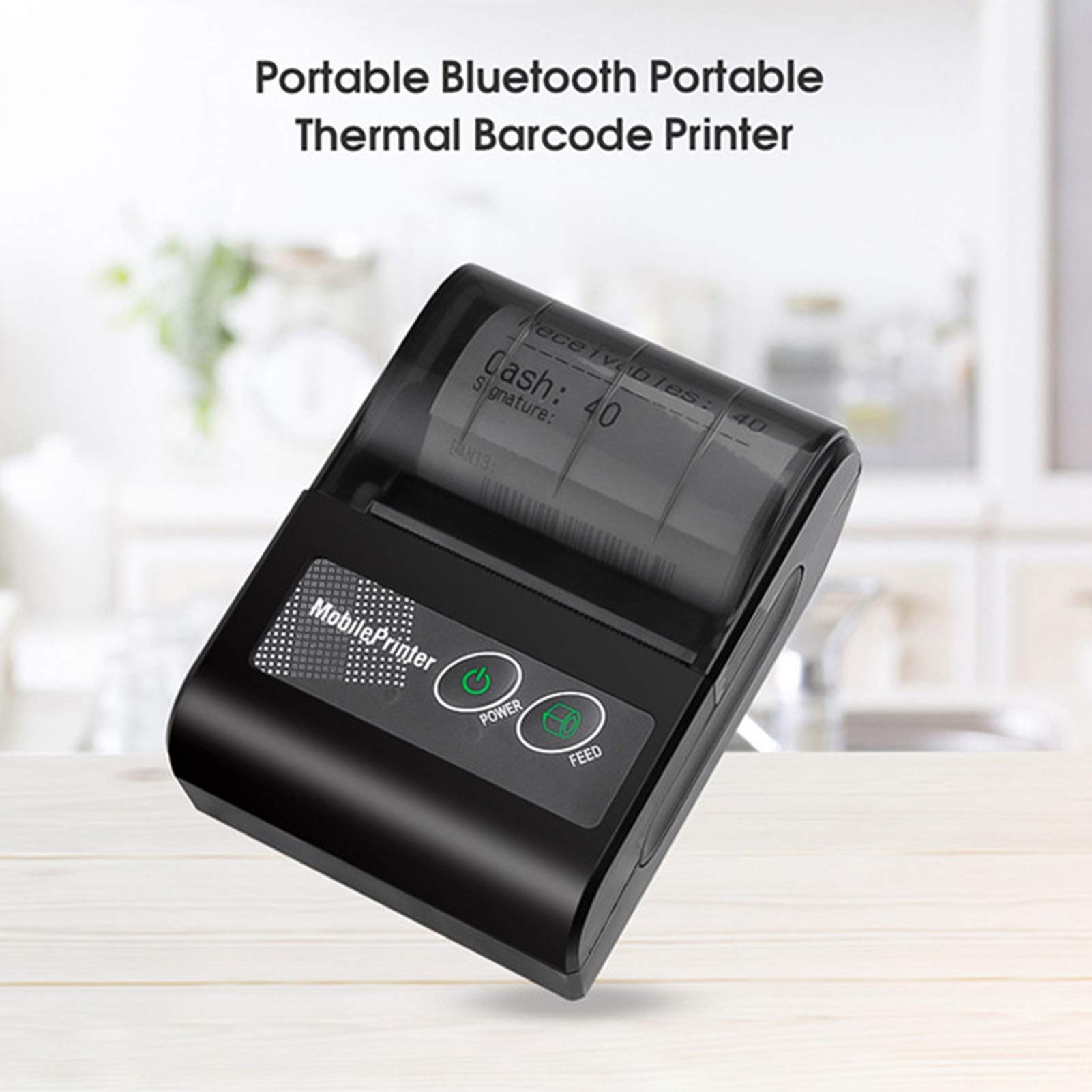 Zerodis Blue Tooth Thermal Receipt Printer Portable Ticket Pass Bill Mini Label Machine for MPT II 200dpi 3 5 inches sec for estaurant Sales Kitchen Retail (US Plug)
