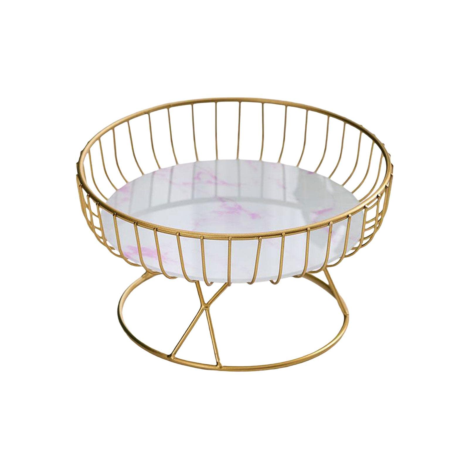 Gralara Metal Wire Fruit Basket, Fruit Holder, Modern Stylish Round Container, Sturdy Fruit Bowl for Kitchen Counter, Outdoor Parties, Living Room, White Pink