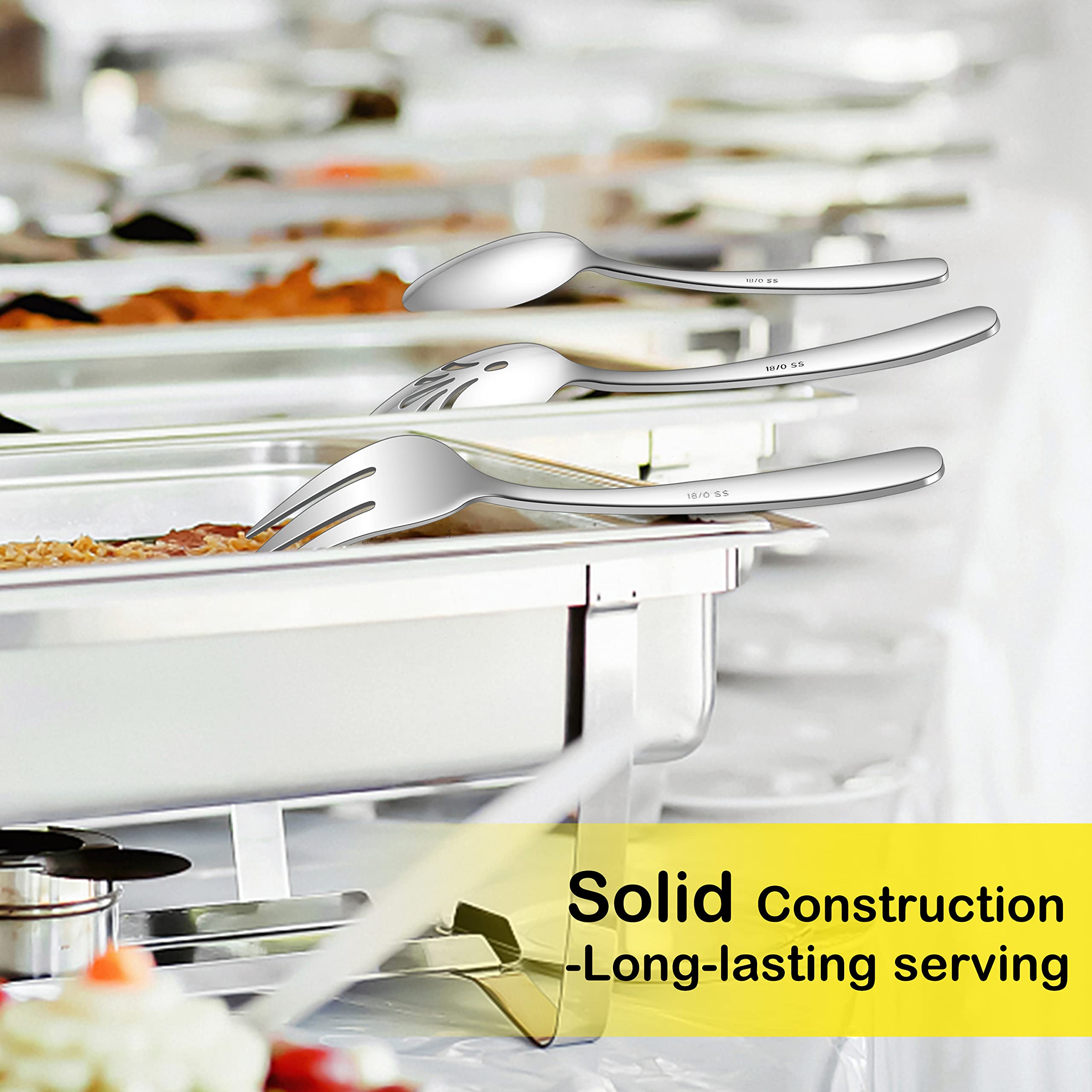 Heavy Duty Serving Utensils, E-far 5-Piece Stainless Steel Serving Spoons, Slotted Serving Spoon, Serving Fork, Butter Spreader, Pie Server for Party Buffet Catering, Mirror Finish & Dishwasher Safe