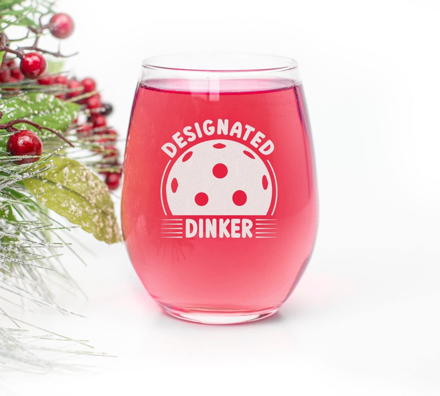 Designated Dinker - Stemless Wine Glass - Funny Pickleball Themed Gifts And Decor - Gift For Pickleball Enthusiasts