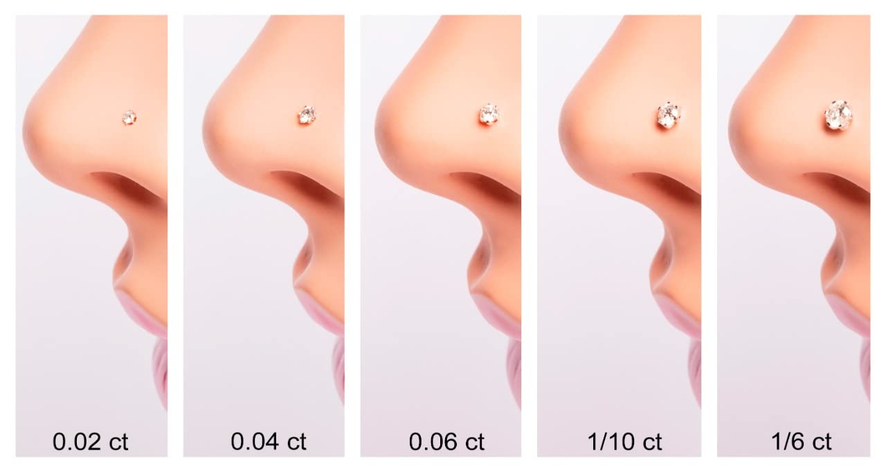 Demira Jewels 0.10 ct Real Diamond 14k White Gold Nose Stud Lip Labret Monroe Ring, 8 mm Long Internally Threaded Screw Post.