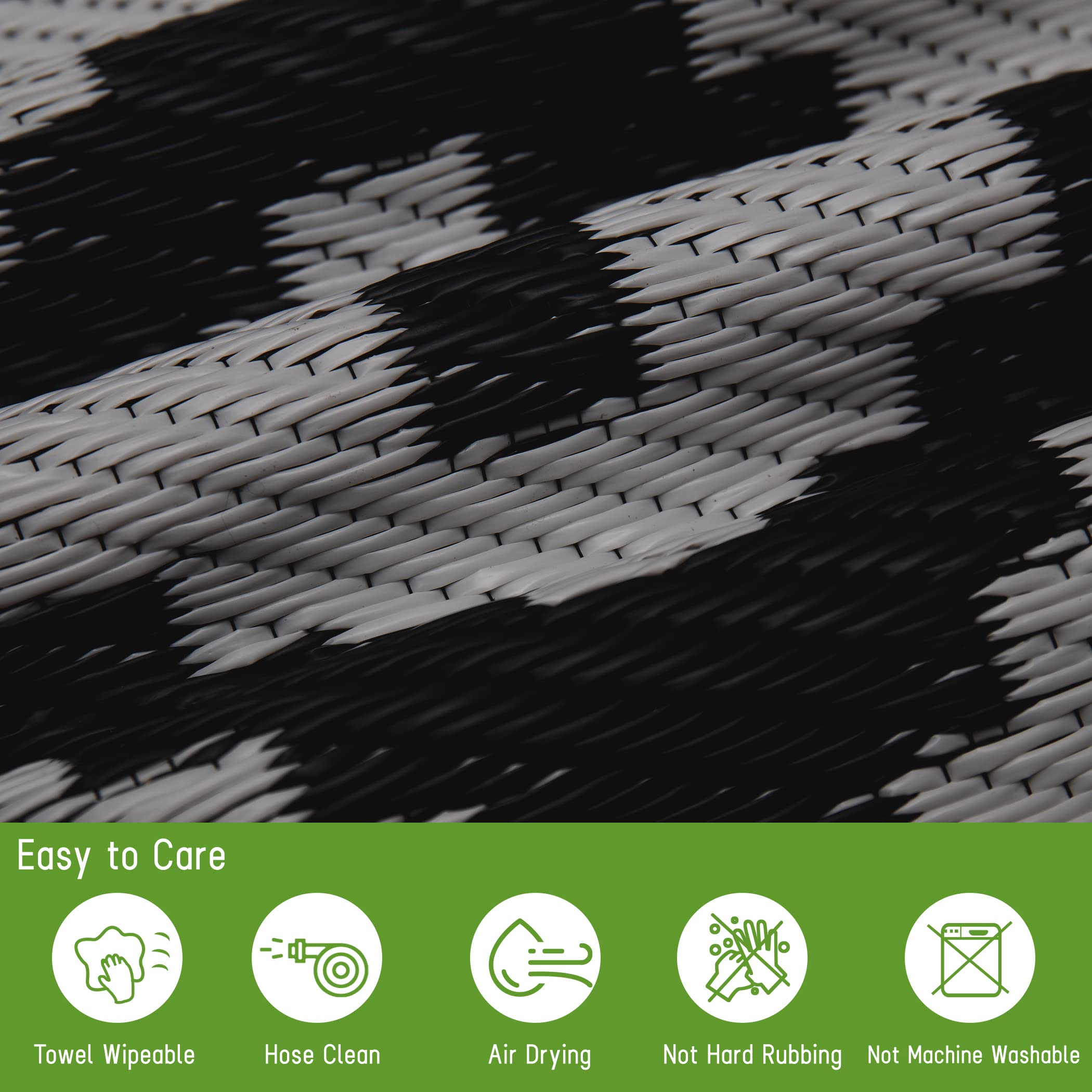 Easy-Going Reversible Outdoor Rugs 5x8ft Waterproof Plastic Straw Rug Stain & UV Resistant Floor Mat for Patio Porch RV Backyard Pool Deck Picnic Beach Trailer Camping (Diamond/Gray & White)