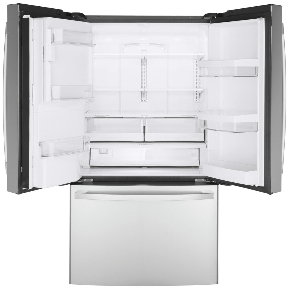 GE GYE22GYNFS 36" French Door Counter Depth Refrigerator with 22.1 cu. ft. Total Capacity Space Saving Ice Maker Showcase LED Lighting in Stainless Steel