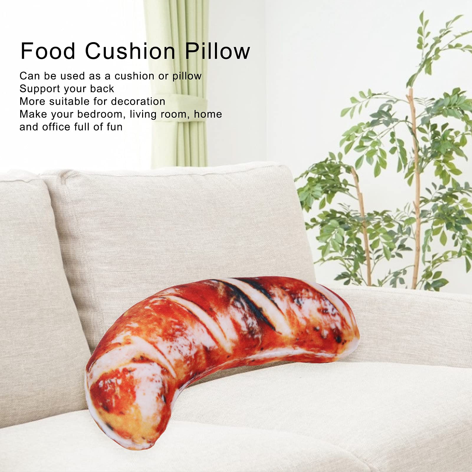 Zerodis Simulation Food Pillow, 3D Toy Cushion Pillow Plush Toy Soft Sofa Living Room Bedroom Car Decoration(Simulation Sausages)