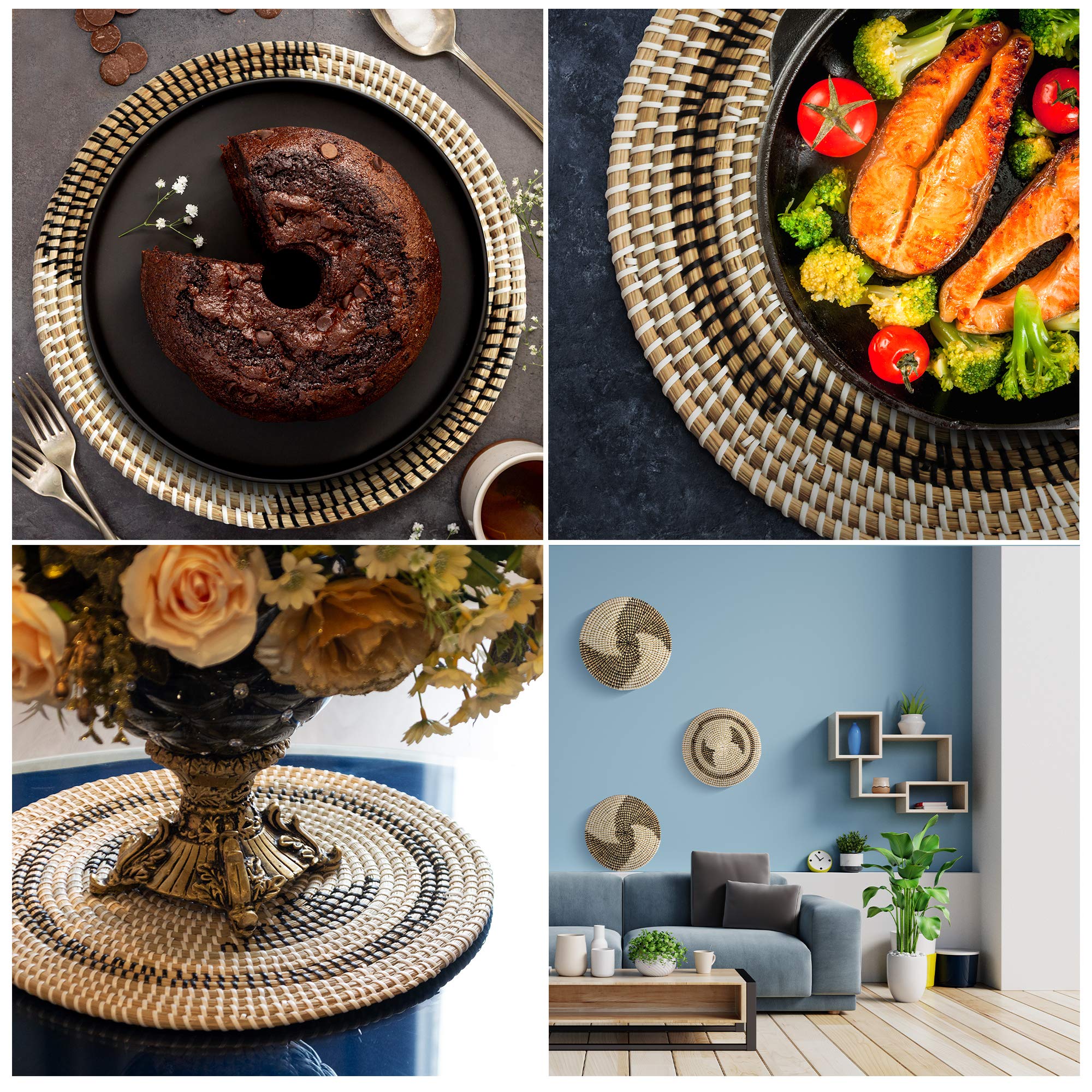 HNCmua Rattan Wall Decor - Boho Wall Hanging Decorative Plate - Woven Trivets Handmade Placemats for Dining Table - Rattan Trivets - Subtle Gifts for Friends (35cm/13.7in)