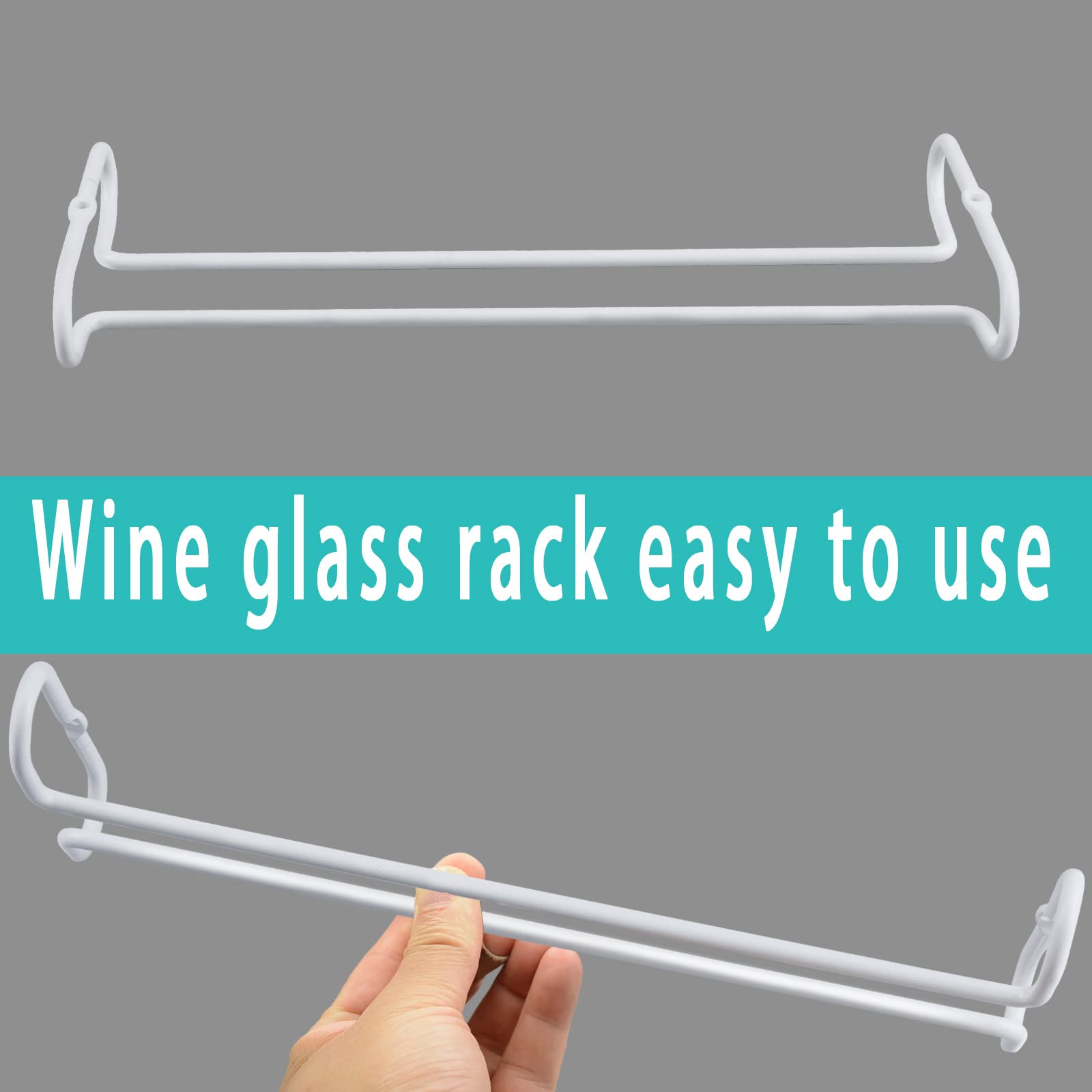 eastbao white 2 Wine Glass Rack Under Cabinet Shelf Glasses Holder Storage With Drying Stemware Rack Under Counter Wine Glass Holder Metal Hanger Steamware Wine Glass Hanging Rack for Kitchen