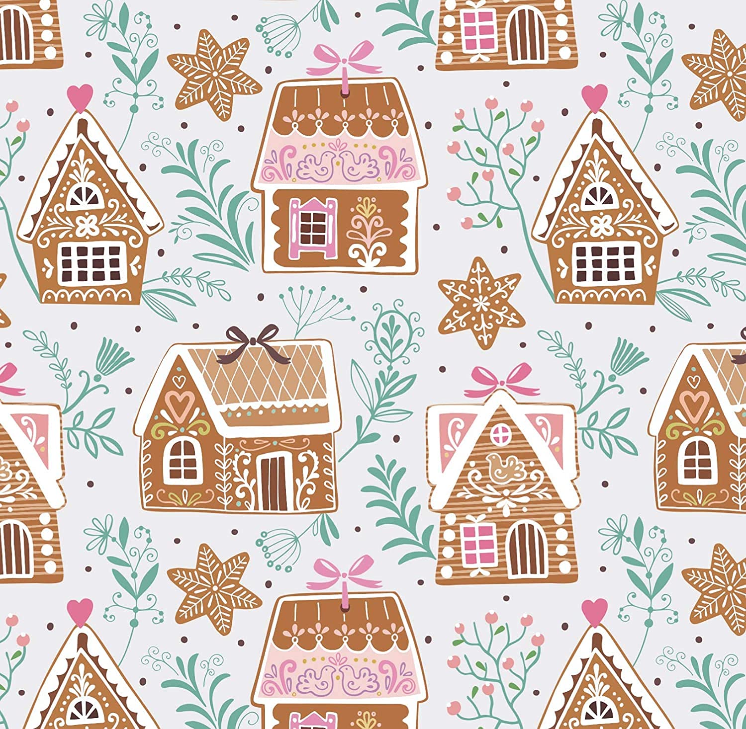Stesha Party Pink Gingerbread House Holiday Wrapping Paper Gift Wrap 30 x 20 Inch (3 Sheets)