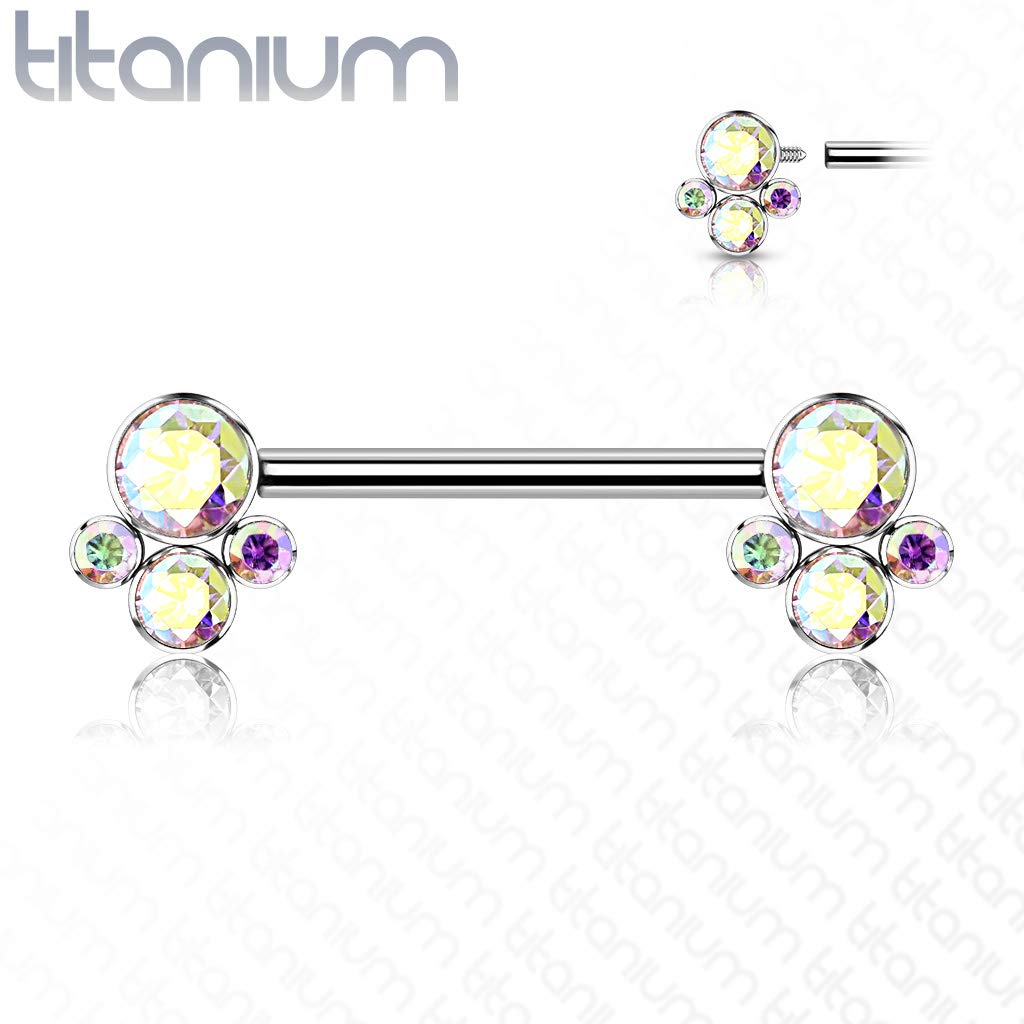 Dynamique Implant Grade Titanium Nipple Barbells With CZ Bezel Set Internally Threaded Pet Paw Ends (Sold Per Pair Or Per Piece)