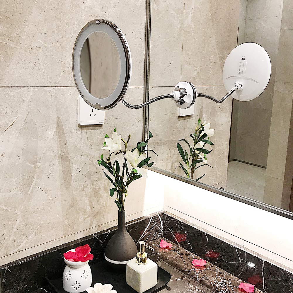 TOP4EVER 8" Magnifying Mirror with Light Lighted Makeup Mirror with Magnification ,Flexible Magnifying Mirror with Suction Cups