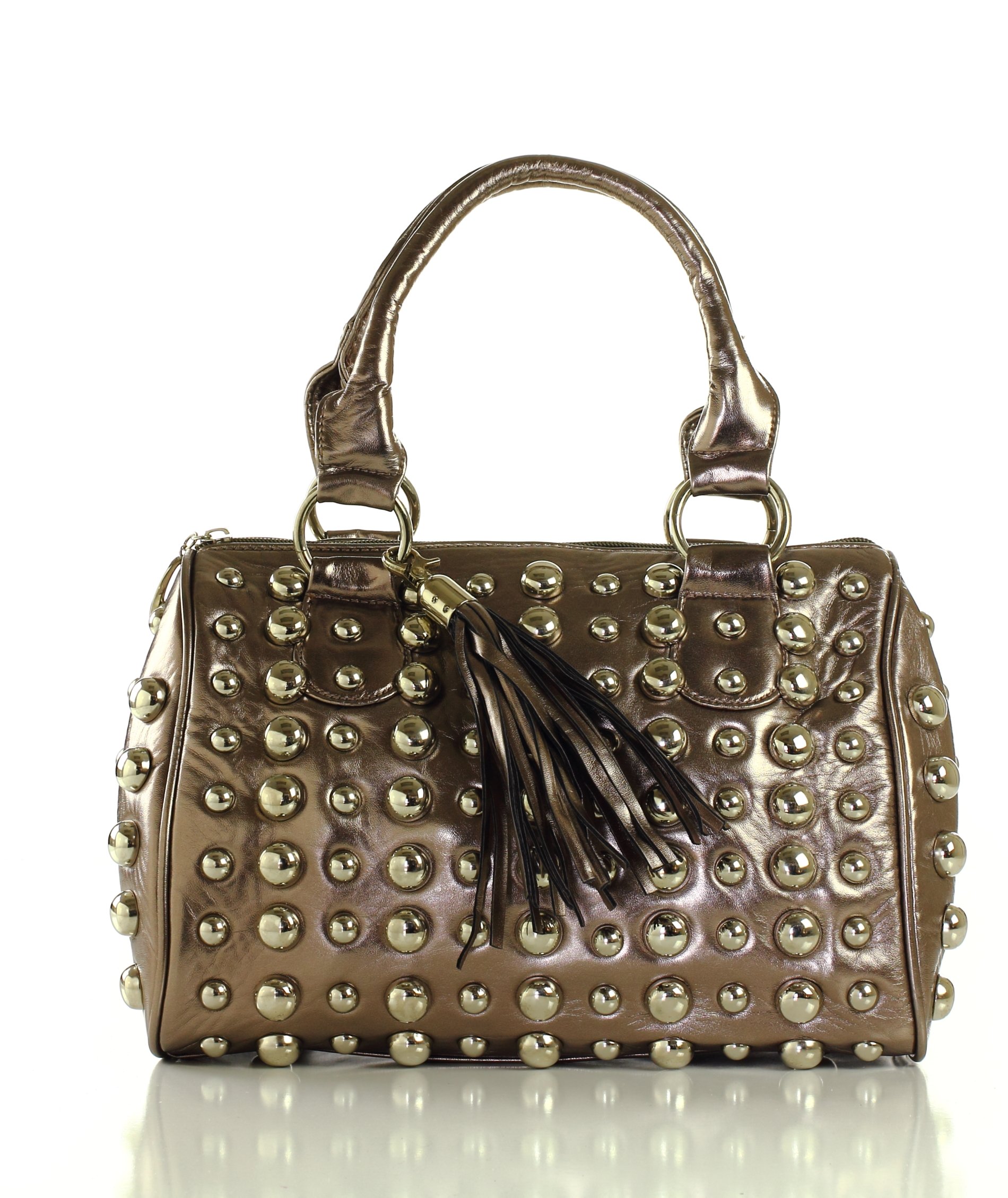 Designer Inspired Skepps Studded Satchel - Bronze