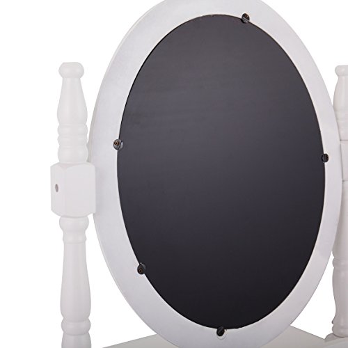 Tidyard Vanity Table and Chair Set, Makeup Dressing Table with Mirror and Large Drawer, Thick Padded Stool - White