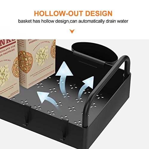 YOWOMTA Under Sink Storage Organizers,2-Tier Sliding Cabinet Drawer Organizer for Bathroom Kitchen,Pull Out Cupboard Organization Basket with Hooks,Hanging Cups,Handles