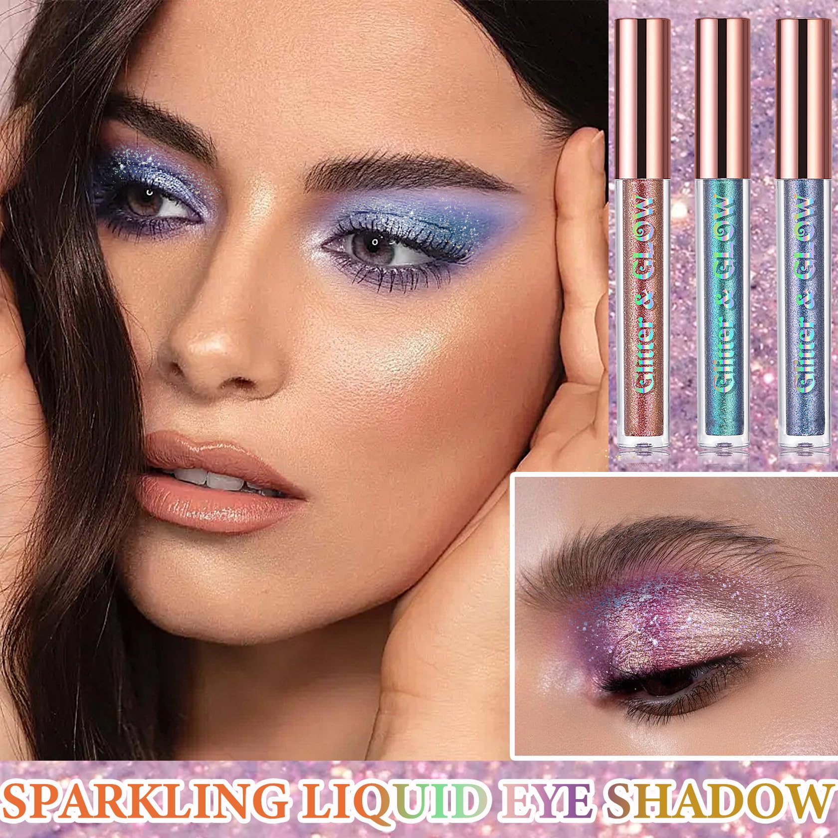 DuoZeng 3 Pcs Liquid Glitter Eyeshadow,Liquid Metallic Chameleon Eyeshadow Multi-Dimensional Finish Highly Pigmented & Long-lasting Multichrome Eyeshadows Makeup Set for Bold Eye Looks