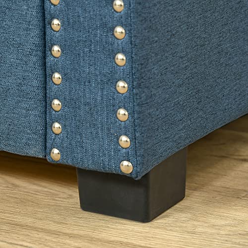 HOMCOM Nailhead Trim Upholstered Flip Top Storage Bench, Fabric Ottoman for Bedroom, or Living Room, Blue