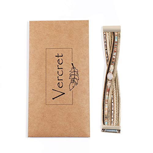 Vercret Leather Wrap Bracelet for Women - Multi-Layer Bracelets for lady, Ideal Gift Bracelet for Women, lover, Mom…… (A White Beads)