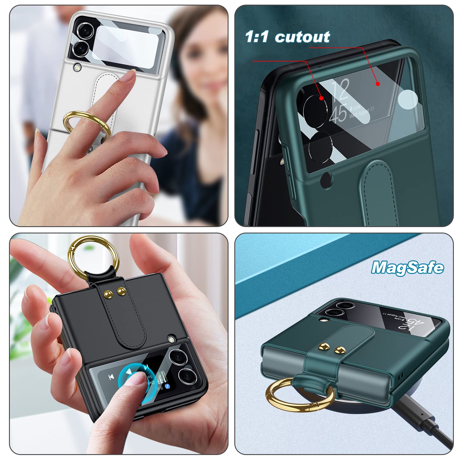 Designed for Samsung Z Flip 3 Case with Ring, Shockproof Ultra Thin Matte for Z Flip 3 2021 Case with Camrea Cover, Hard PC Protective Cover with Stand Phone Case for Galaxy Z Flip 3 5G