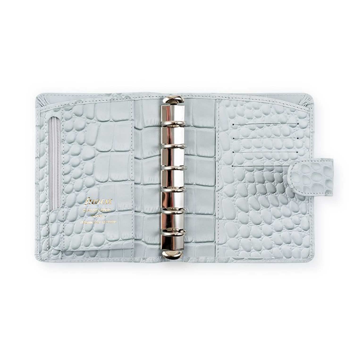 Filofax Classic Croc Print Leather Organizer Agenda Diary Calendar Planner Bundle With DiLoro Ballpoint Pen (A5 Paper Size 8.26" x 5.82", Silver 2022 With Pen)