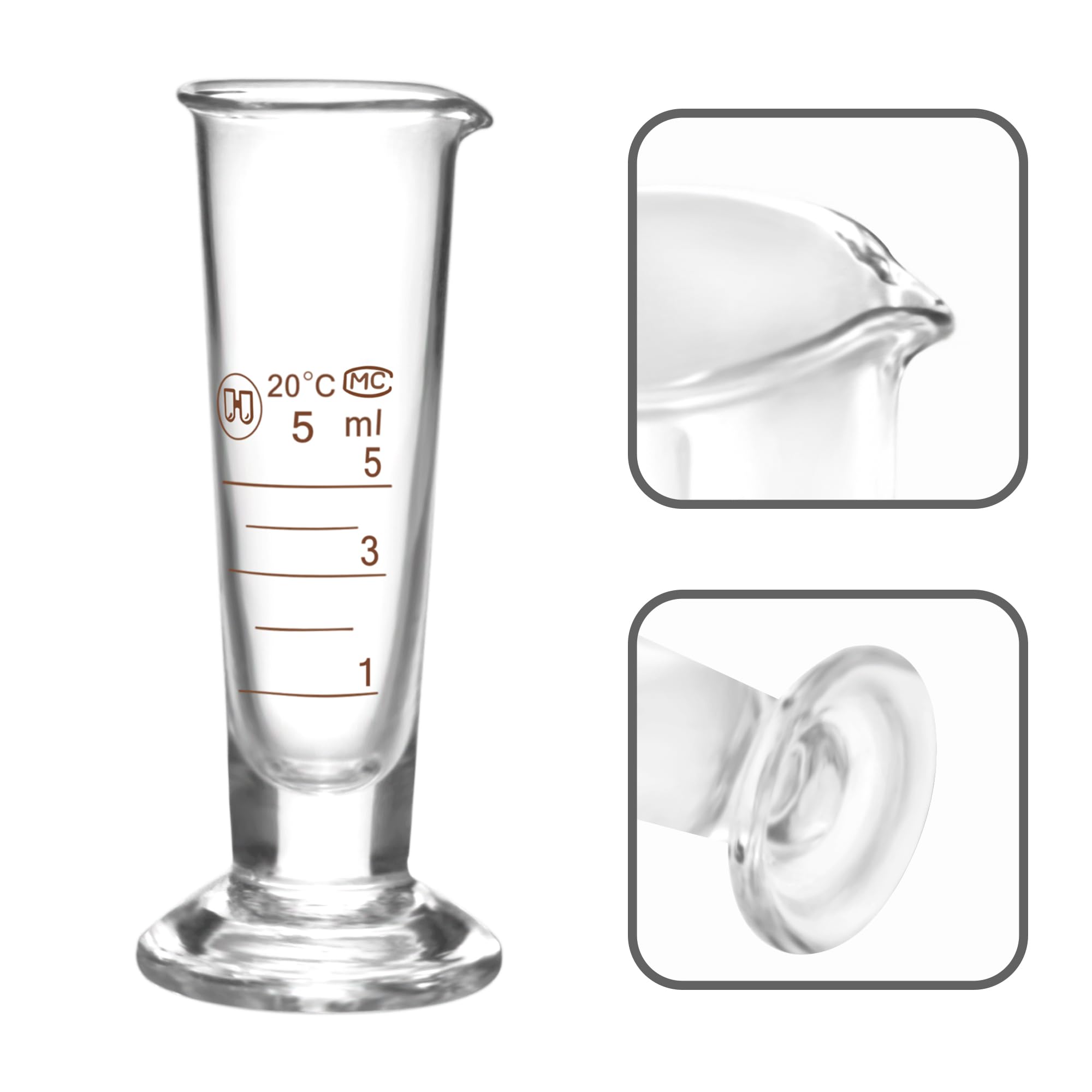 Professional Lab Graduated Measuring Cup with Spout 5ml Wide Mouth Glass Conical Beaker Thickened Borosilicate Beaker Heat Resistant (5ml) Transparent