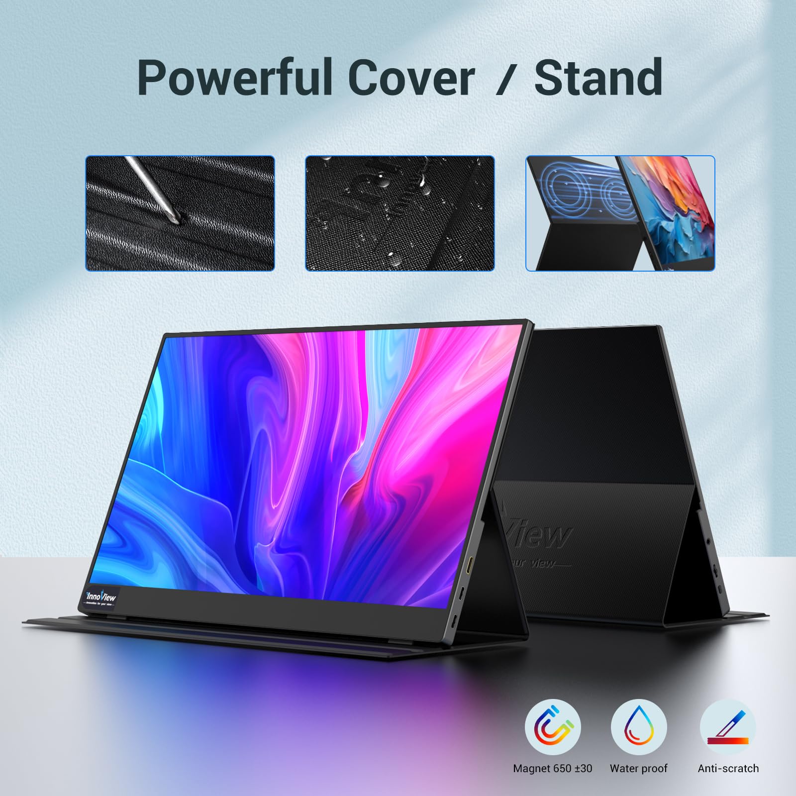 InnoView 2PCS 1080P Portable Monitors 15.6'' Black & 15.6'' Silver 1080P FHD External Screen IPS HDR USB-C HDMI Gaming Monitor for Laptop PC Smartphone with Protective Case