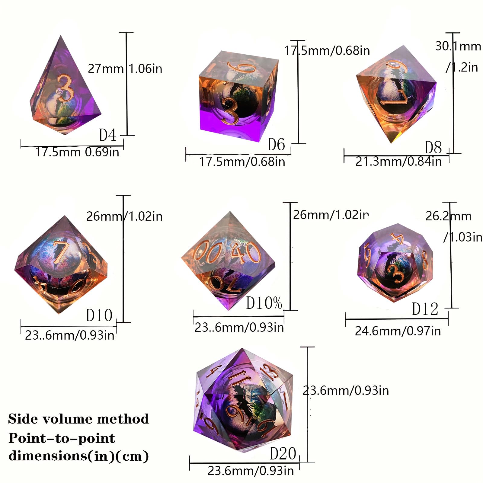 GIUADKXD DND Dice Set - Dice Board Game Polyhedron Liquid Dice DND Accessories MTG D20 Dice Set 100% Hand Sharp Dice Inclusions Liquid Core Dice Quicksand Ball Black Dice Set