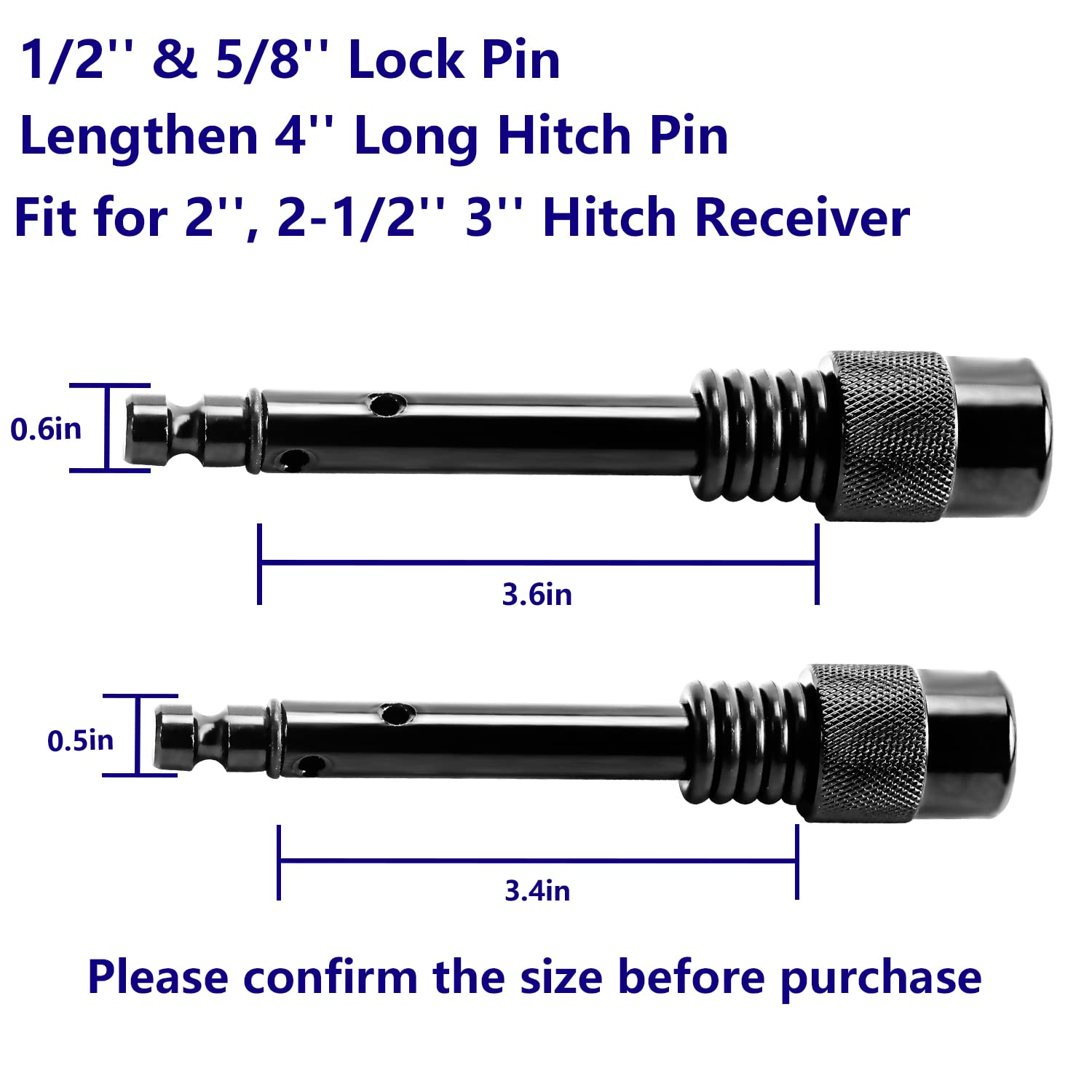 Funmit Trailer Hitch Lock Kit - Include 1/2" and 5/8" Dia Hitch Locking Pin - Fits 1.25, 2 and 2.5" Receivers - Compatible with Towing Trailer Truck Car Boat RV