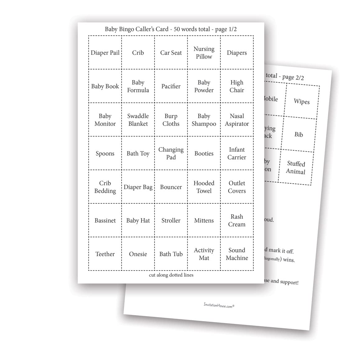 InvitationHouse 60 Prefilled Baby Shower Bingo Cards (Eucalyptus Foliage)