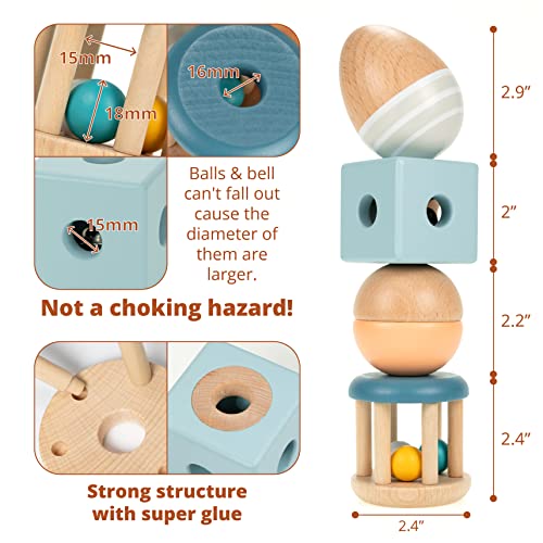 DUCKBOXX XX Wooden Toys Bundle (2 Pack) : Rainbow Stacker (Summer Color - 7pcs) & Rattles (4pcs)