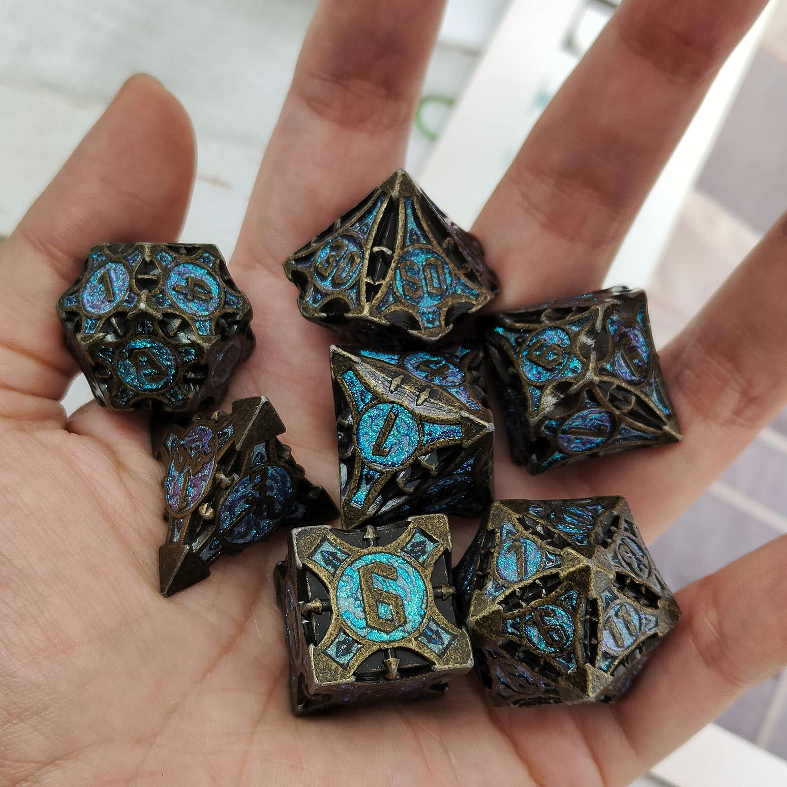 GIUADKXD Metal DND/ D&D Dungeons and Dragons Dice Set Trpg Board Game Polyhedron MTG Dice Set D20 Dice Game Accessories(Rolling Blue)