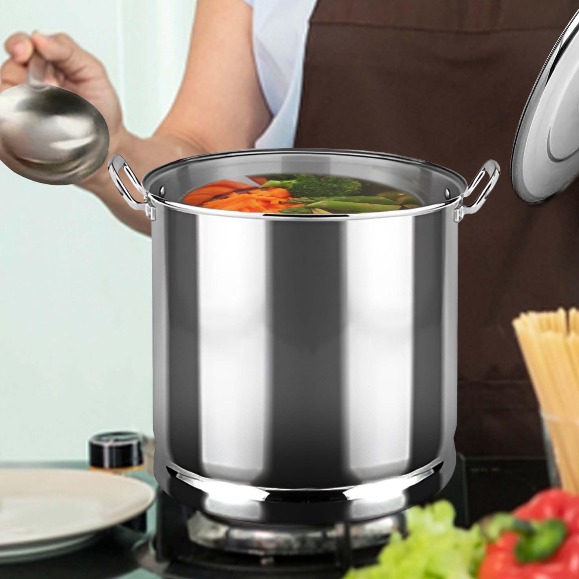 Vasconia Steamer Pot with Tray and Aluminum Lid β Multi-Purpose Aluminum Large Stock Pot for Tamales, Seafood, Vegetables Soup Pot β 5.3-Quart Stove