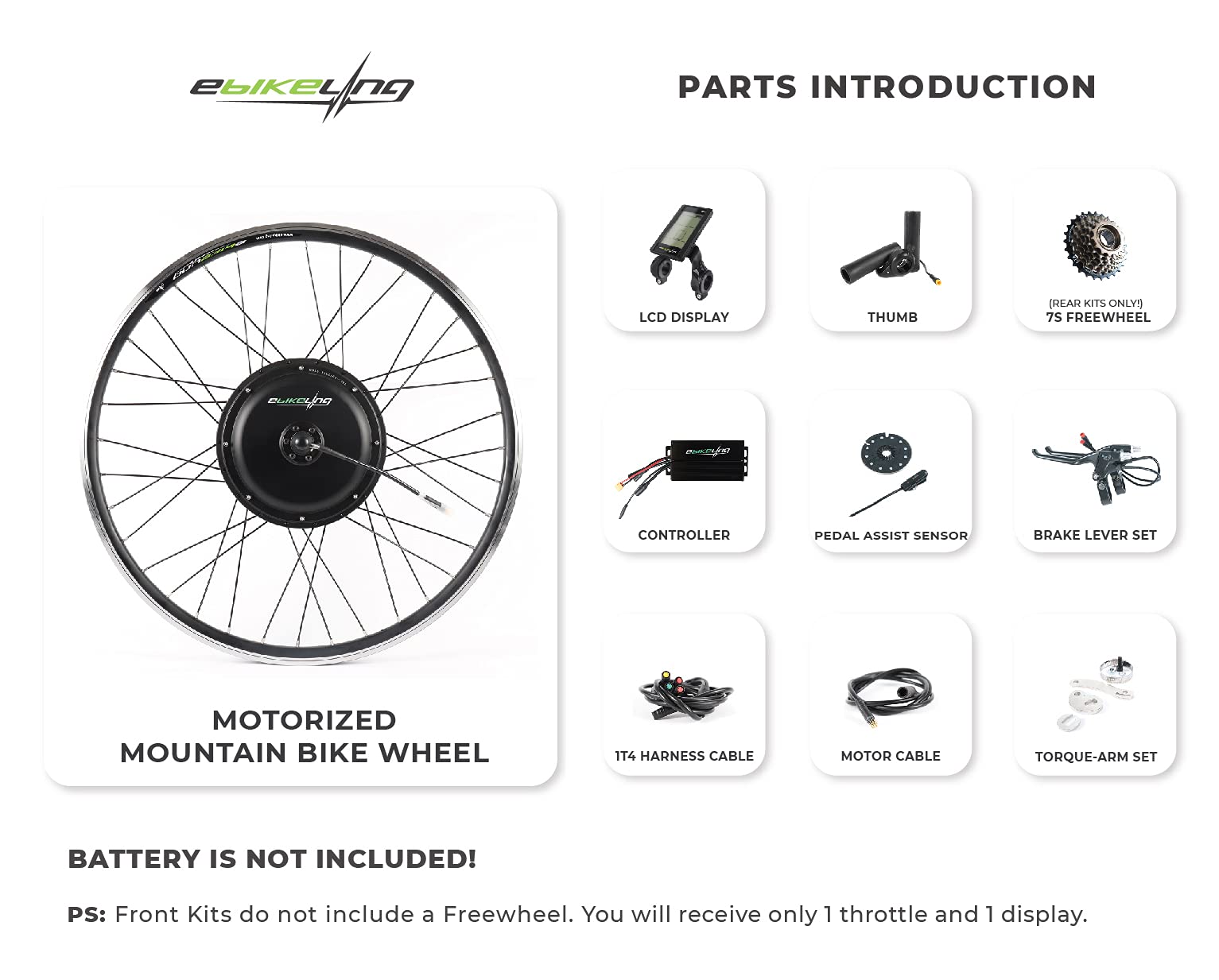 EBIKELING Waterproof Ebike Conversion Kit for Electric Bike 26" Front or Rear Wheel Electric Bicycle Hub Motor Kit, 1200W, Rear/LCD/Thumb