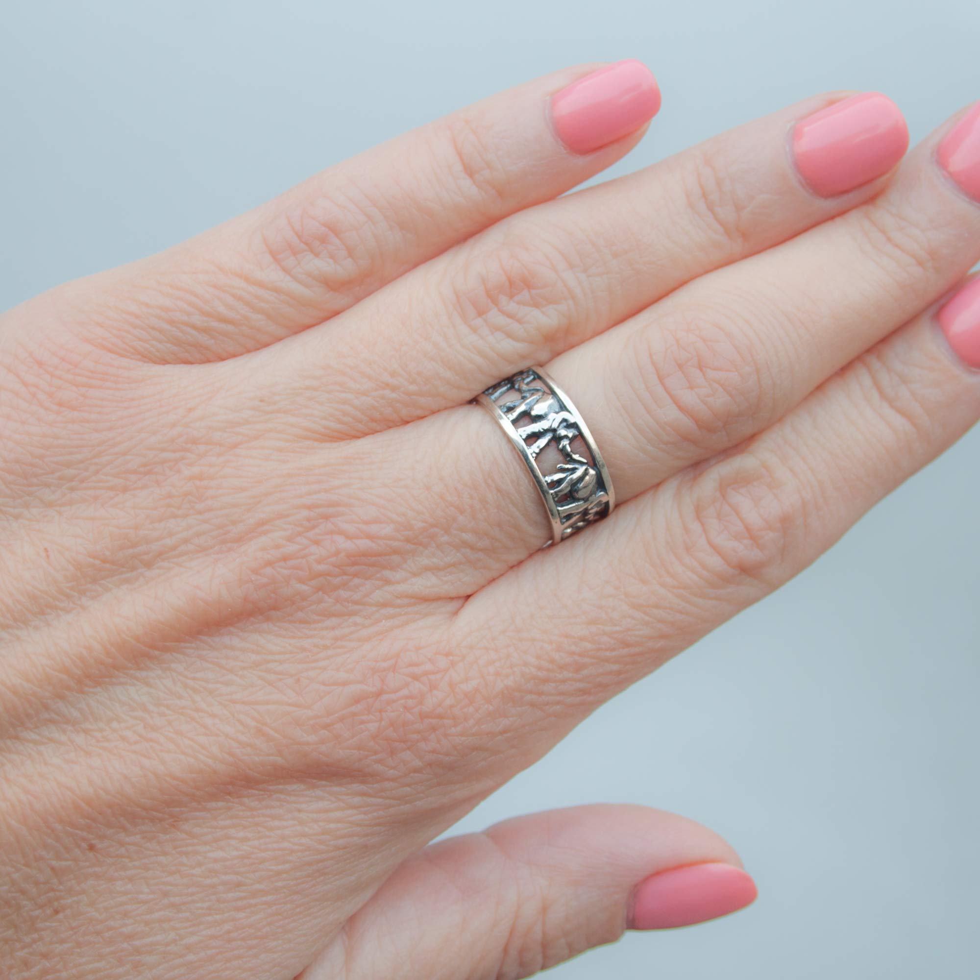 Elephant Migration Ring Solid 925 Sterling Silver. Stackable Plus Size Band Thumb Rings. Hippie Indie Boho Yoga Namaste Jewelry. Size 11