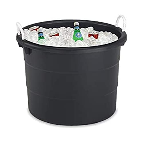 Homz 18 Gallon Durable Plastic Utility Storage Bucket Tub Organizers with Strong Rope Handles for Indoor and Outdoor Use, Black, 6 Pack