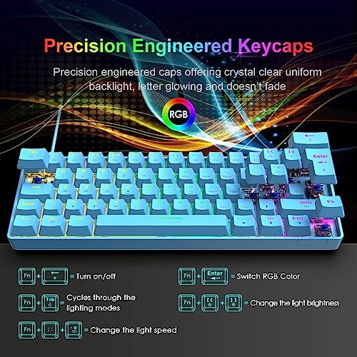 SELORSS ZIYOULANG T60 60% Compact Mechanical Gaming Keyboard RGB Chroma Type C Ergonomic Mini Keyboard UK Layout 12000DPI Gaming Mouse Honeycomb Shell for PC/PS4/PS5/Xbox(Blue Switch)