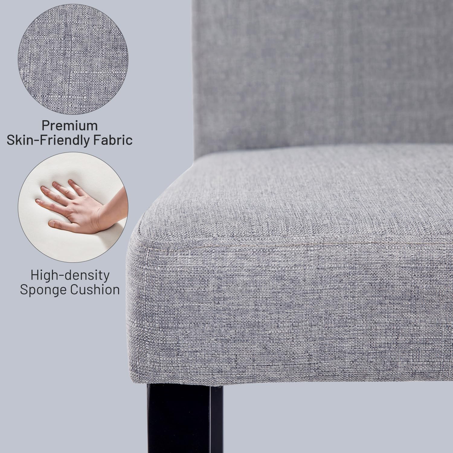 Dining Chairs Set of 4, Upholstered Fabric Side Chair Ergonomic High Back Armless with Wood Legs and Padded Seat for Home Kitchen Dining Room, Gray