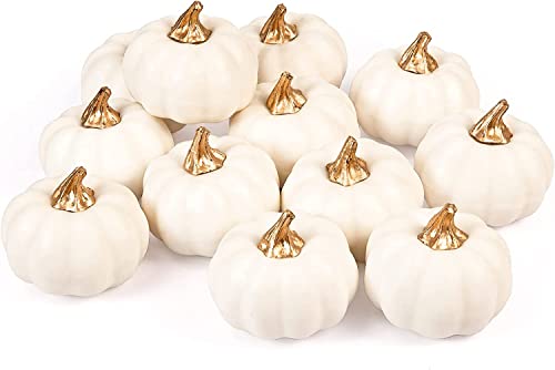 Gladyell 12Pcs Artificial Pumpkins Decor Bulk Vintage White Pumpkin Harvest Lifelike Pumpkin 3.1 inch Fake Foam Pumpkin for Fall Autumn Halloween Home Thanksgiving Party House Kitchen Wedding Decor