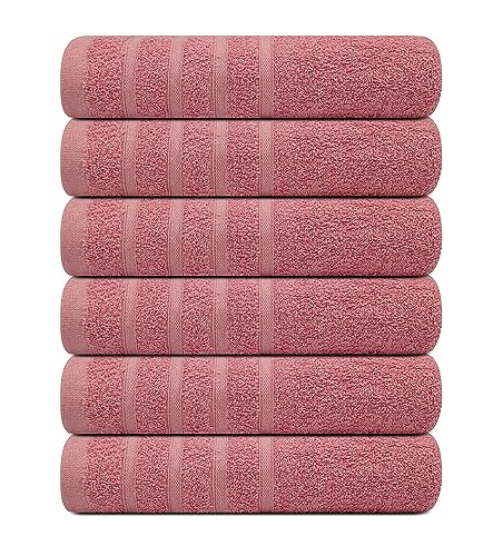 Textila Pink Bath Towels Pack of 6-24x48 inch Cotton Terry Towels for Bathroom Highly Absorbent, Soft Feel, Quick Dry, Lightweight Bath Towels for Shower, Pool, Gym, SPA, Hotel & Daily Use Towels