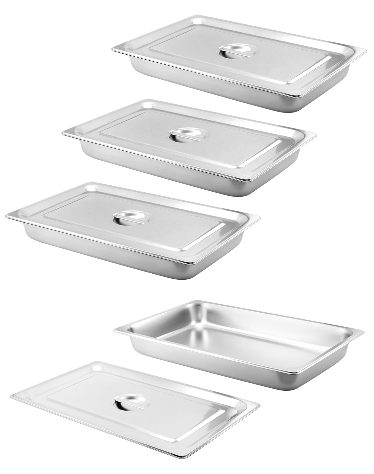 QWORK Stainless Steel Half Size 1/2 Chafing Dish Pan Set, 4 Pack 2.5" Deep 0.03" Thick 3.9L Heat-Resistant Pans with Lids, Steam Table Pans for Catering & Food Service