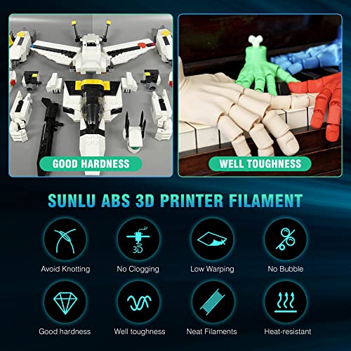 SUNLU 250g ABS Filament 1.75mm Bundle and PLA Meta 3D Printer Filament Black, Dimensional Accuracy +/- 0.02 mm, 0.25 kg Spool, 8 Rolls, Black+White+Grey+Blue+Yellow+Green+Red+Orange
