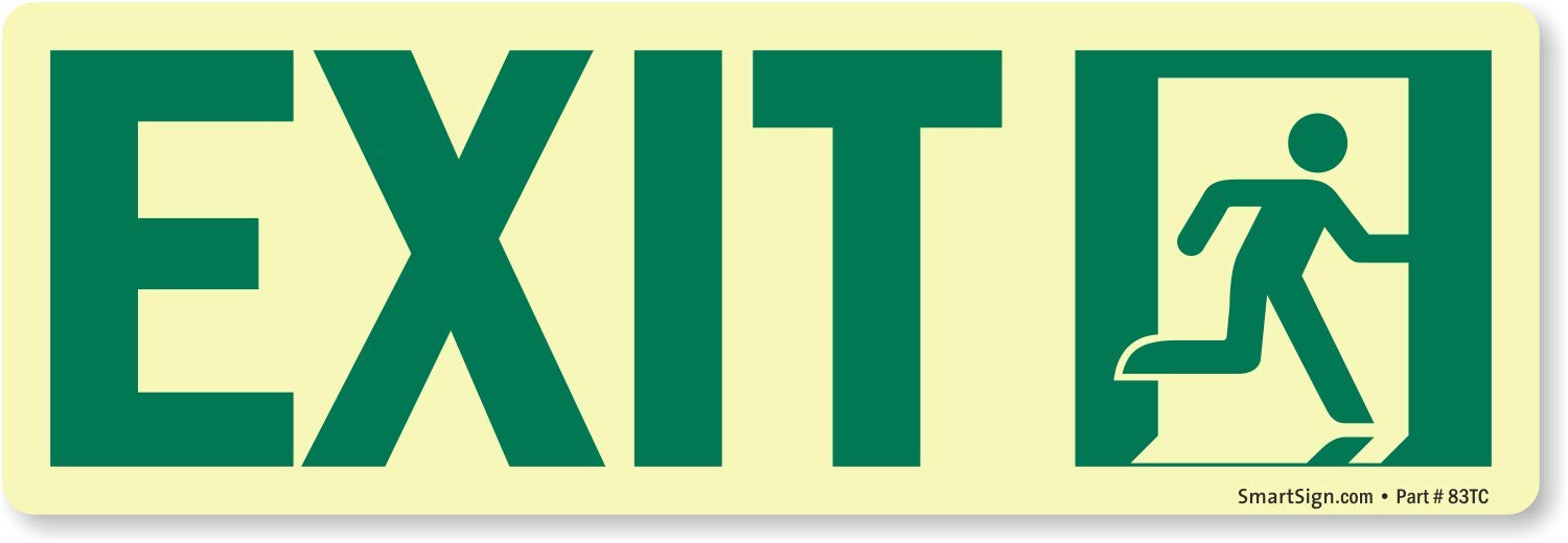SmartSign "Exit" Label | 4" x 12" Glow-in-The-Dark Laminated Vinyl, Made in USA