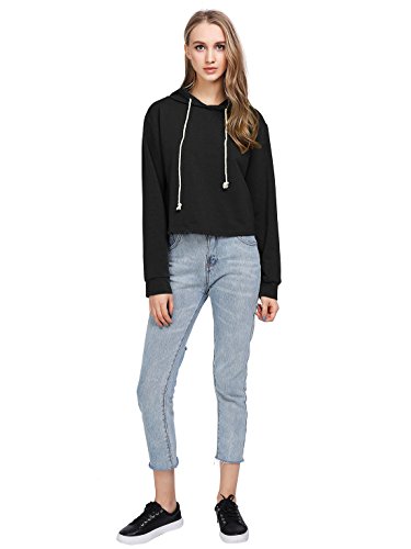 MakeMeChic Women's Cropped Hoodie Casual Workout Crop Sweatshirt Tops A Black M