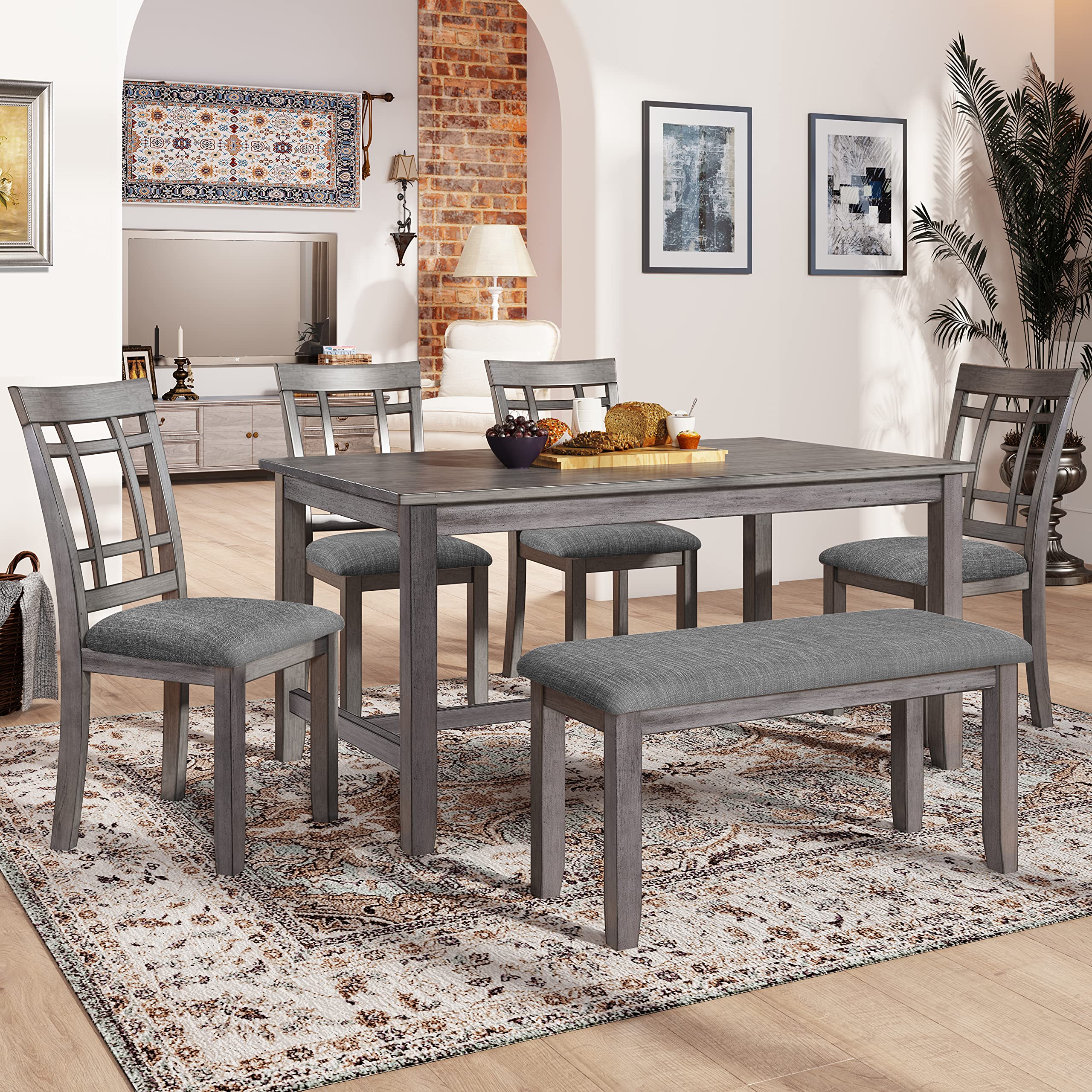 Dining Table Set for 6, Kitchen Table Set with Drawer Kitchen & Dining Room Sets with Drawer 6 Piece Dining Table Set for 6 People, Kitchen Table Set Family Furniture