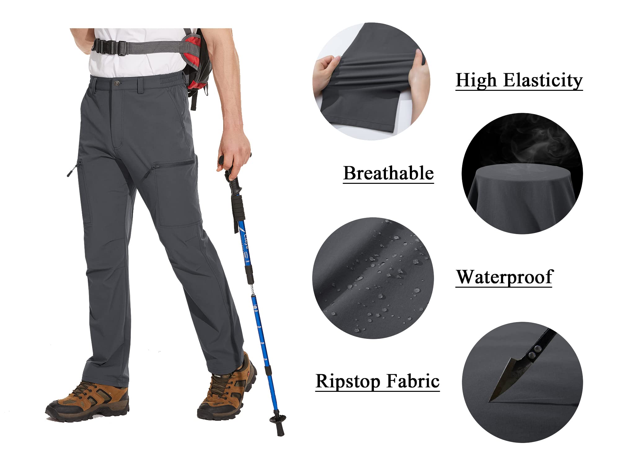EKLENTSON Work Pants for Men Construction Combat Pants Breathable Fishing Climbing Pants, Dark Grey, 36