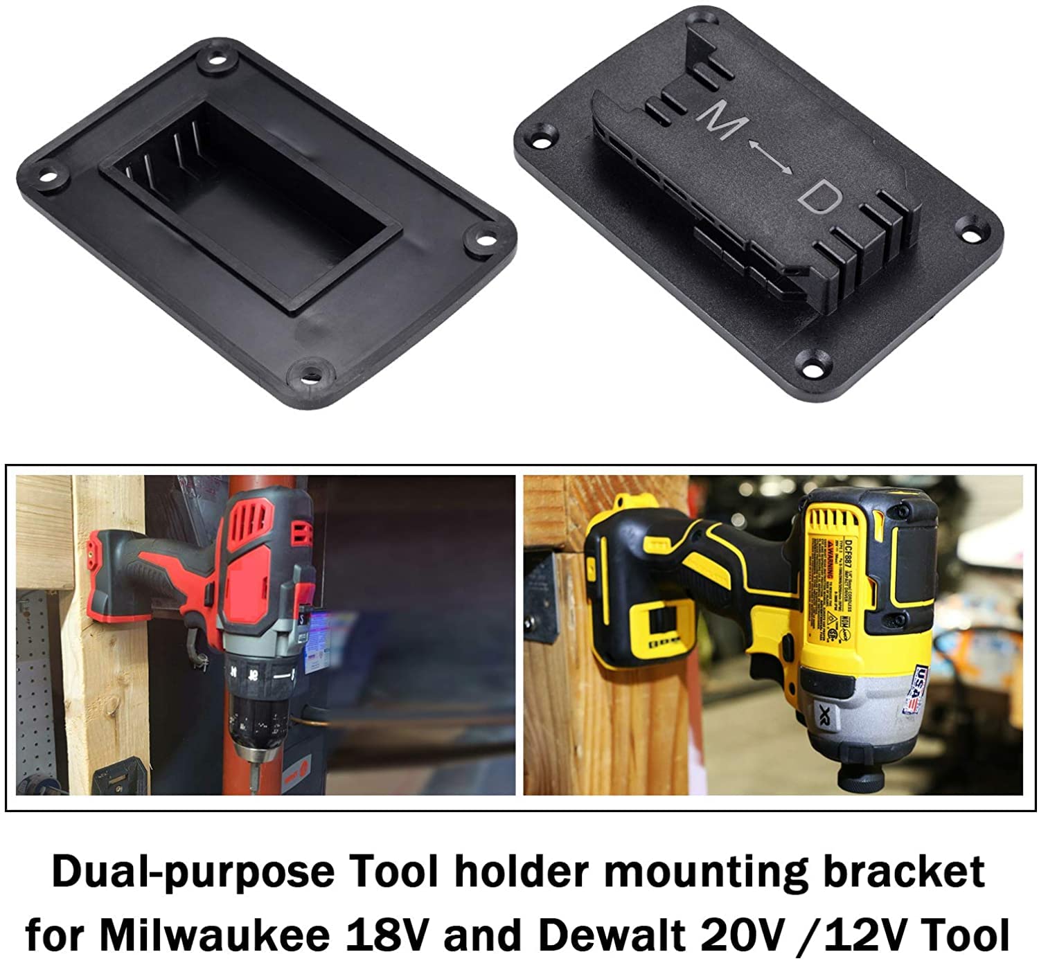 Donop Battery Base and Tool Holder for Dewalt 20V 12V Drill Tool Mount and 20V 60V Battery Holder/Hook/Base Holder (Black, 10 Packs)
