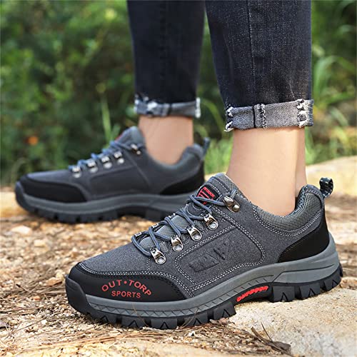 FASDNENDYS Fashion Four Seasons Men Hiking Shoes Flat Bottom Non Slip Lace Up Comfortable Men Sneaker Boots Grey