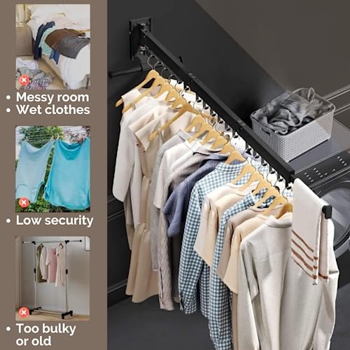 Wall Mounted Clothes Drying Rack,Laundry Rack Wall Mounted,Laundry Room Clothes Hanger,Wall Mount Clothes Drying Rack,Folding Wall Mount Clothes Hanger,Retractable Clothes Drying Rack, Drying Rack
