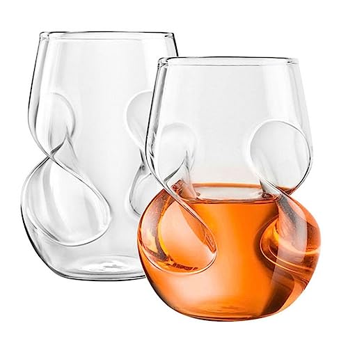 Glassware Stemless Wine Glasses, Clear Glass with Finger Indentations, Naturally Aerates Wine, Unique and Elegant Drinkware, 16.6 oz(430ml Capacity, Set of 2