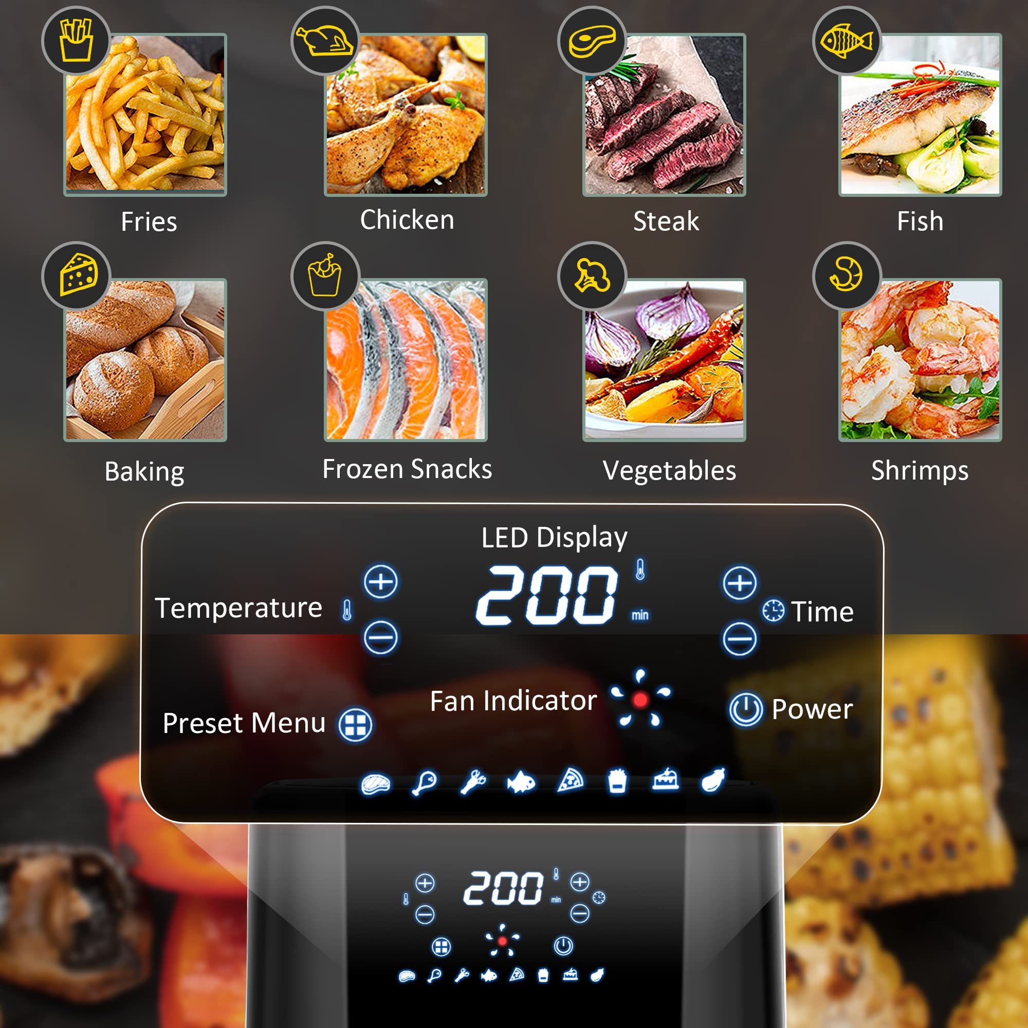 HOMCOM Air Fryer 4.7Qt, 4-in-1 Hot Oven with Air Fry, Roast, Broil, Crisp, Bake Function, Digital Touchscreen, 60-Min Timer, 8 Preset and Nonstick Basket, BPA Free